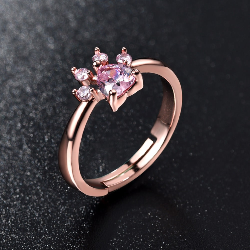 Crystal Paw Rose Gold Ring Bella Florra